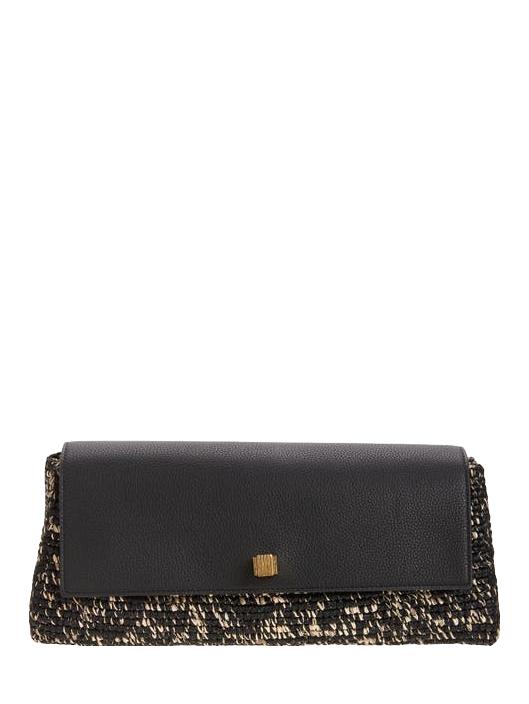 KHAITE Audrey Raffia and Leather Clutch